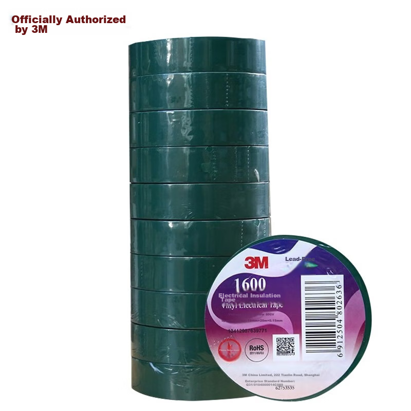 3M Electrical Insulation Tape, Automotive Wiring Harness Tape, Lead-Free, Wear-Resistant, Moisture-Proof, Green, 10 Rolls, 1600#