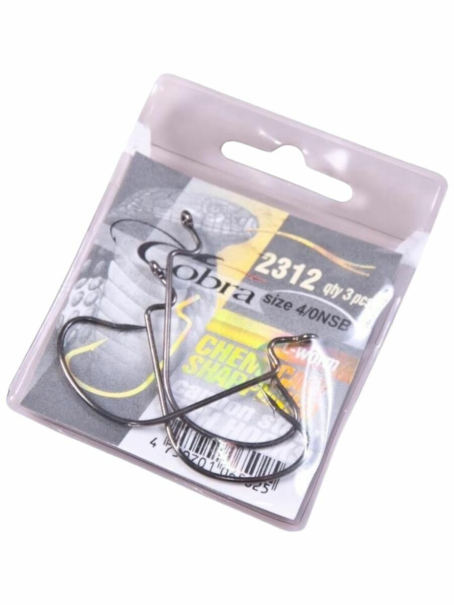 Крючки офсетные Cobra L-WORM NSB №4/0, 3 шт.