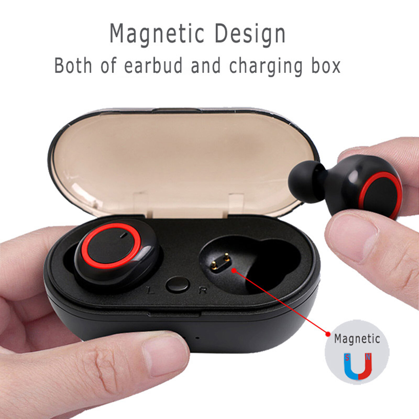 Наушники True Wireless BT5.0 Y50 с микрофоном, ин-ear, сенсорное управление, спортивные, с кейсом для зарядки 450mAh, черный, черный с белым, черный с синим, черный с красным, белый, белый с черным, белый с синим, белый с красным