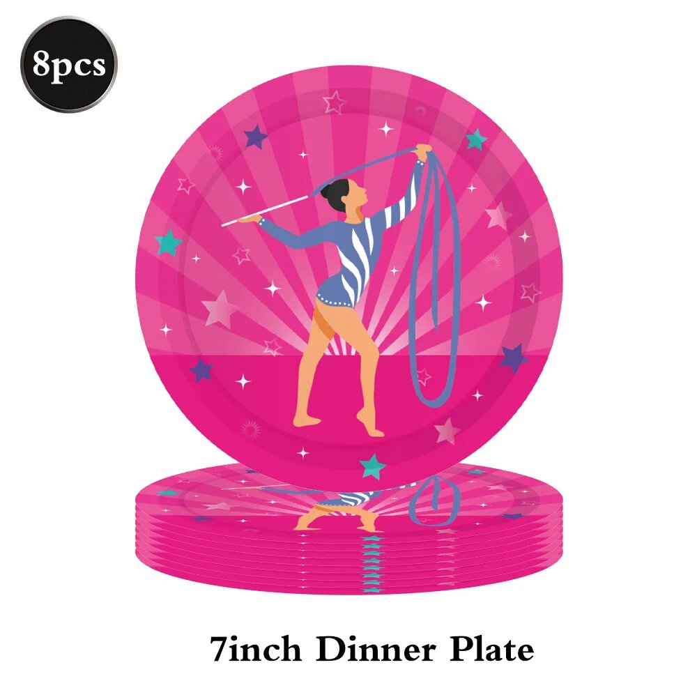 Гимнастика, столовая посуда, скатерть на день рождения, баннер, топпер для торта, танцующая Эльфийская девушка, художественное гимнастическое украшение на день рождения