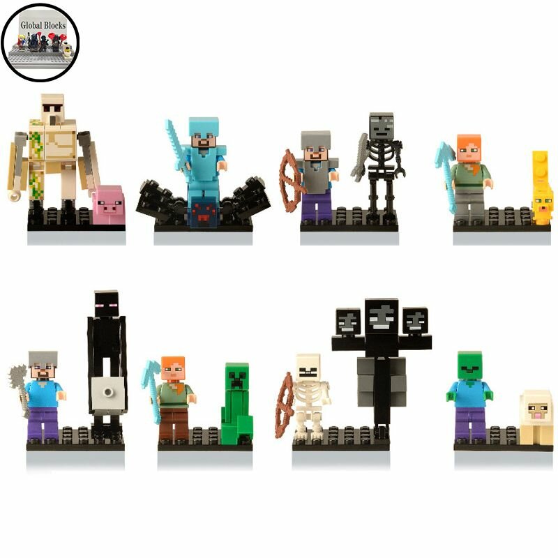 Аниме фигурок Конструктор (совместим с лего), Майнкрафт/Minecraft 8шт (4.5см, пакет)-RM0127