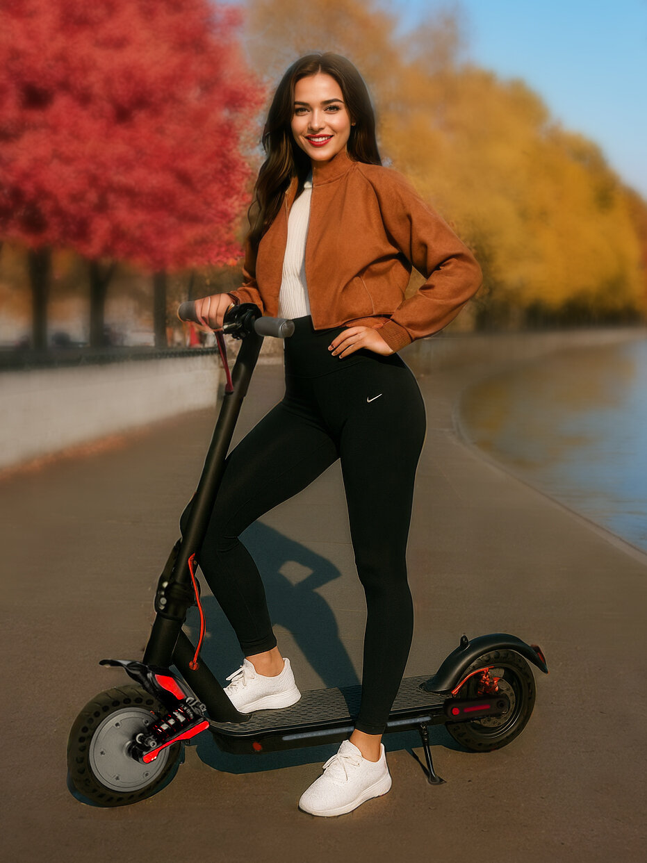 Электросамокат для взрослых мощный с подсветкой и амортизацией / Самокат электрический, взрослый, городской, двухколесный, черный