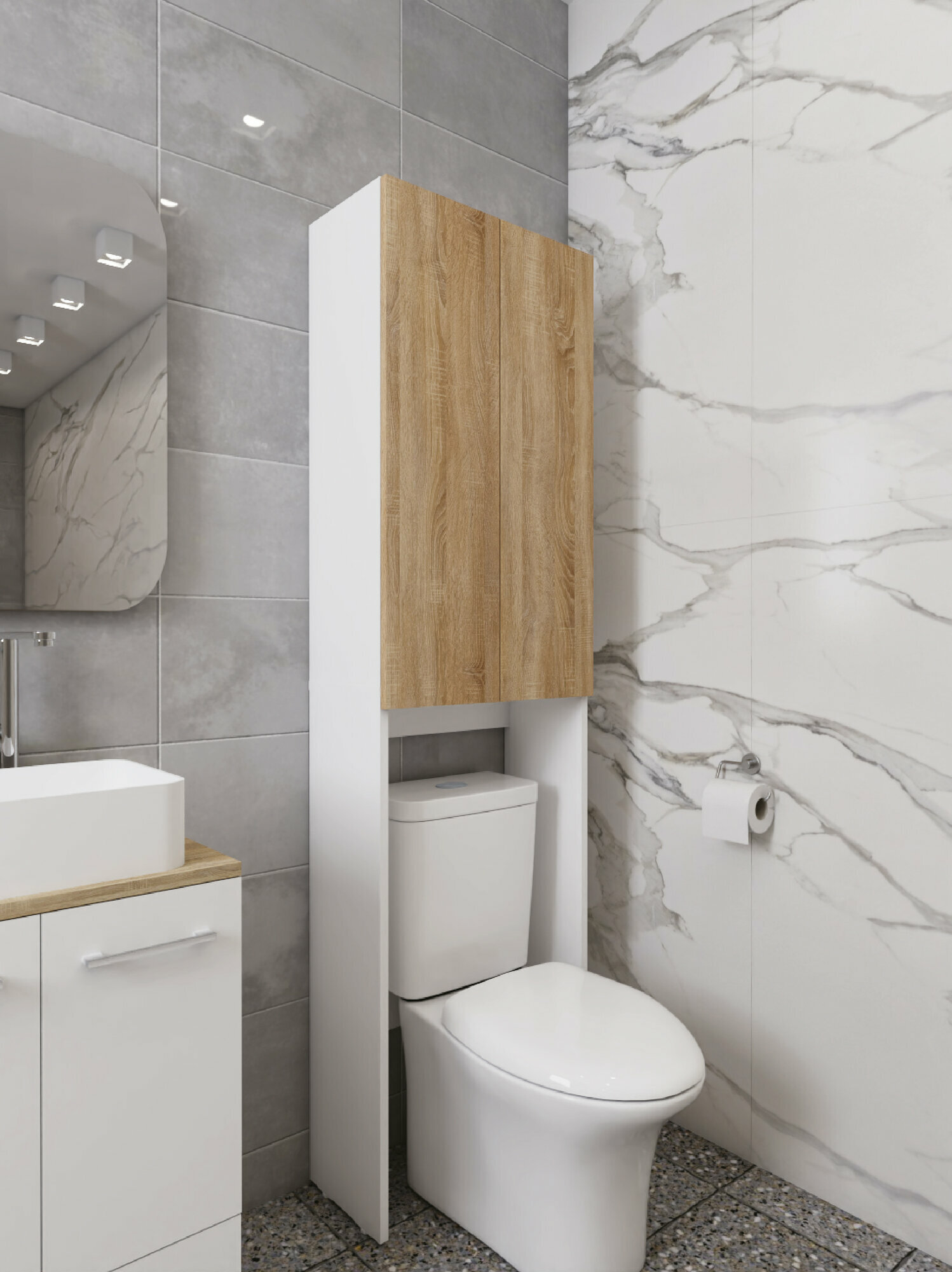 Шкаф-пенал над унитазом Белый-Дуб