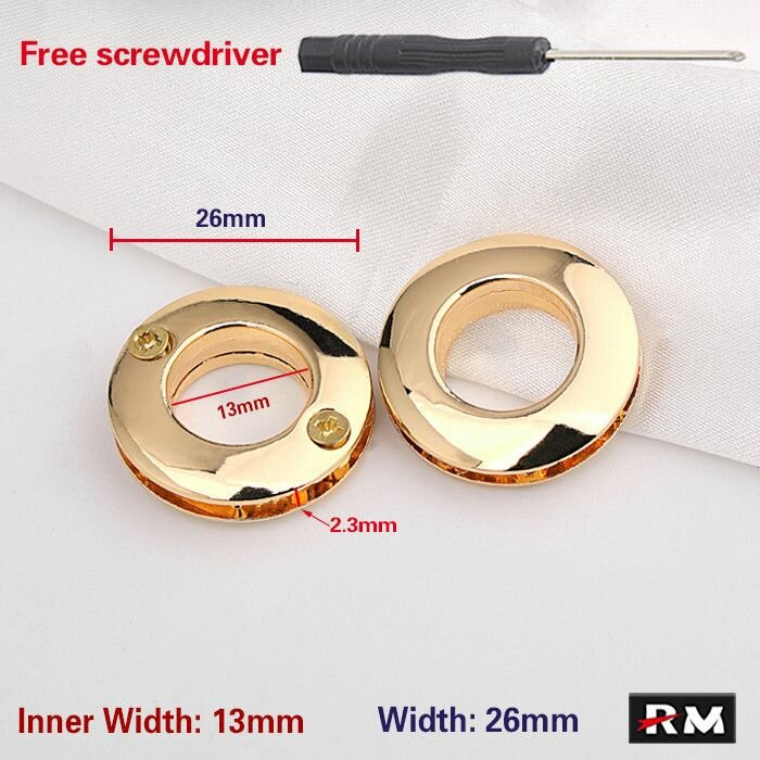 Люверсы с винтом золотые 26 мм, декоративная застежка для сумок и одежды, металлические аксессуары для ремешков, обуви и головных уборов, 2 шт
