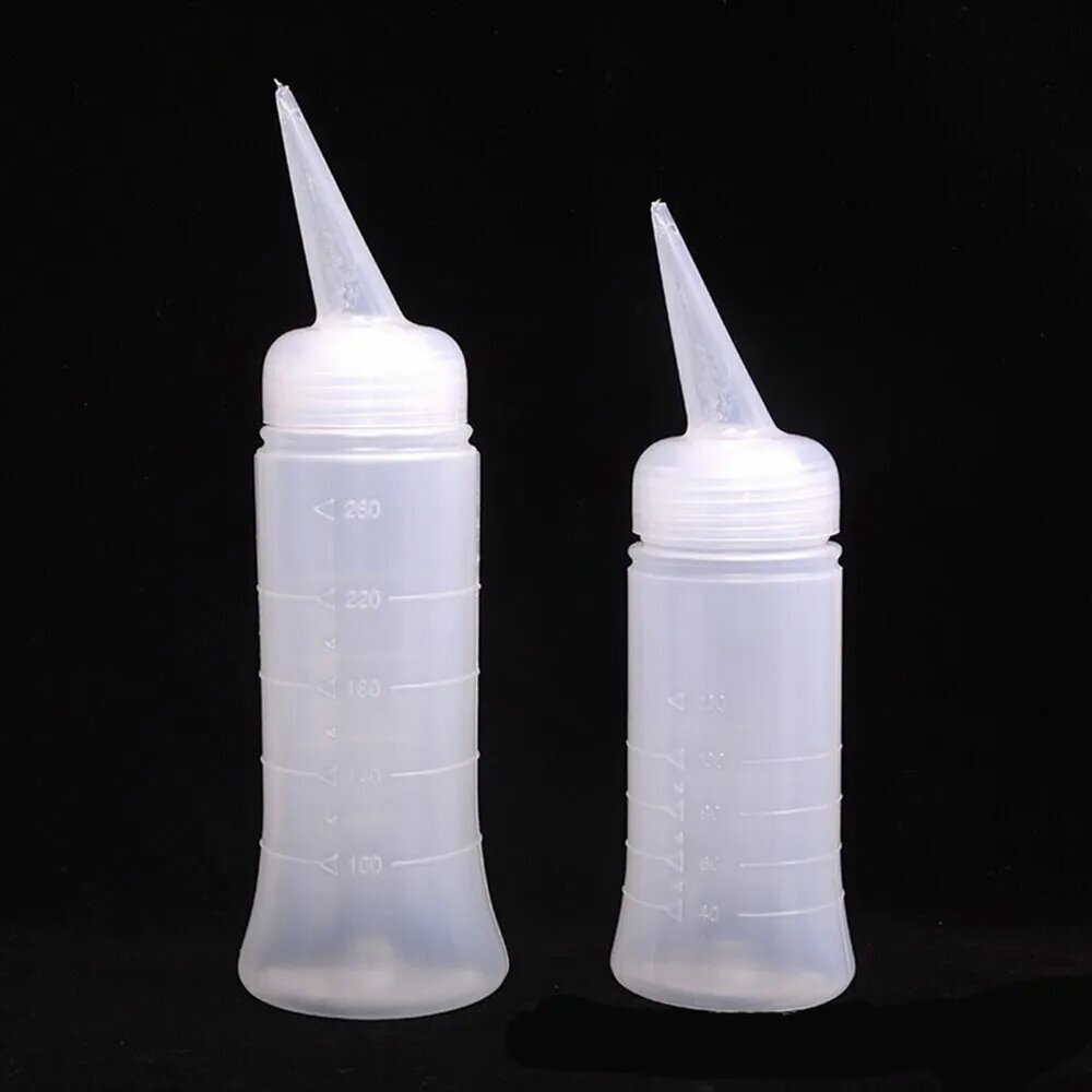 Белая пластиковая мерная бутылка с наклонным носиком для ухода за волосами, 5 штук