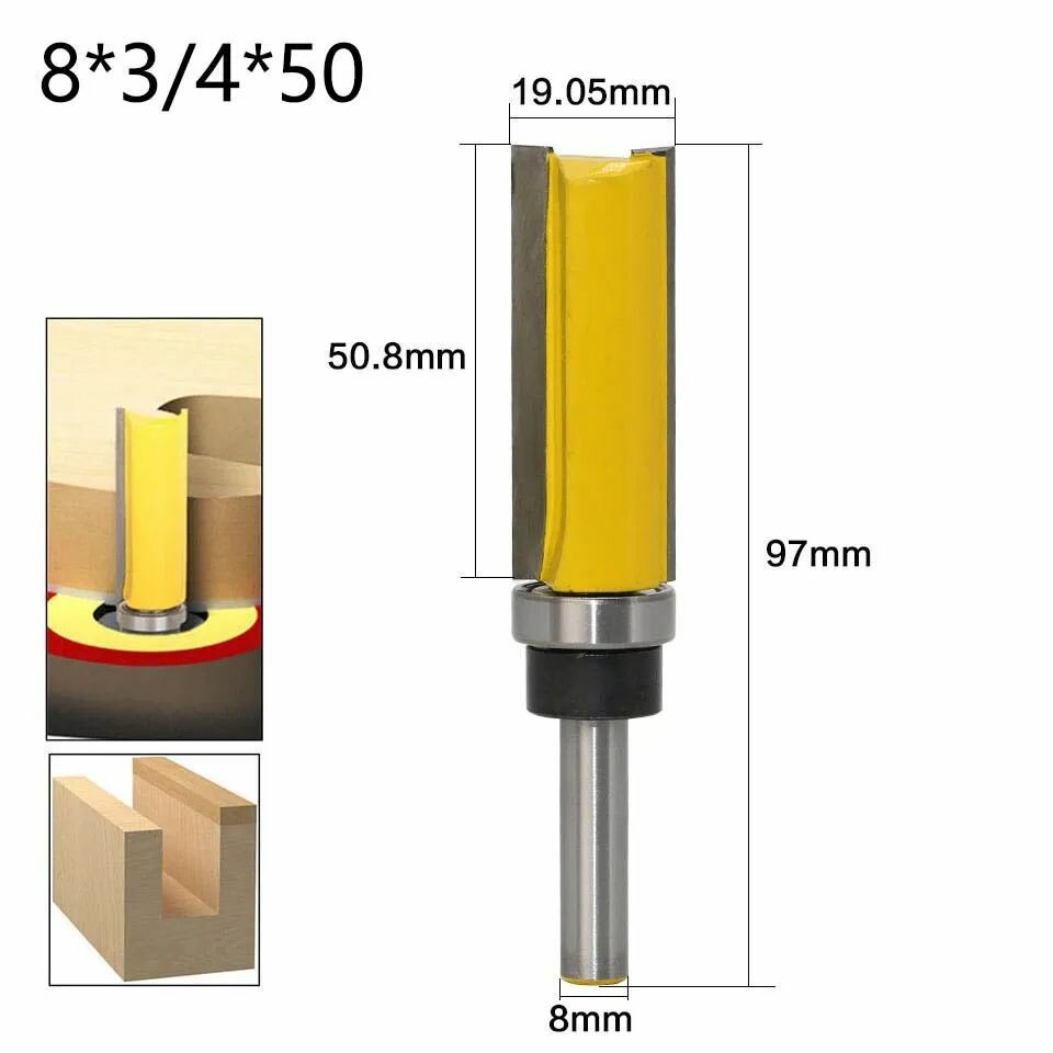 Фреза кромочная прямая обгонная с верхним подшипником 19.05 х 50 мм хвостовик 8 мм