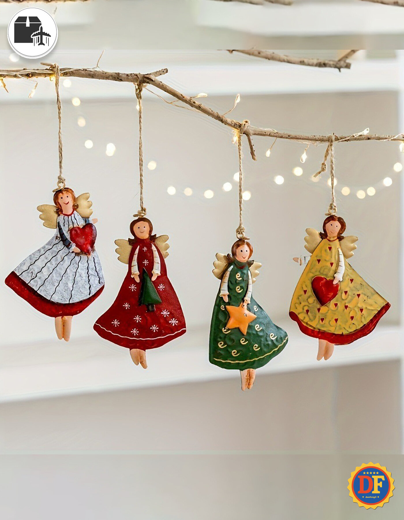 Винтажные деревянные подвески «Ангелочки» для елки — 7 дизайнов, ретро стиль, экологичный декор，Высота 8 см，4шт.