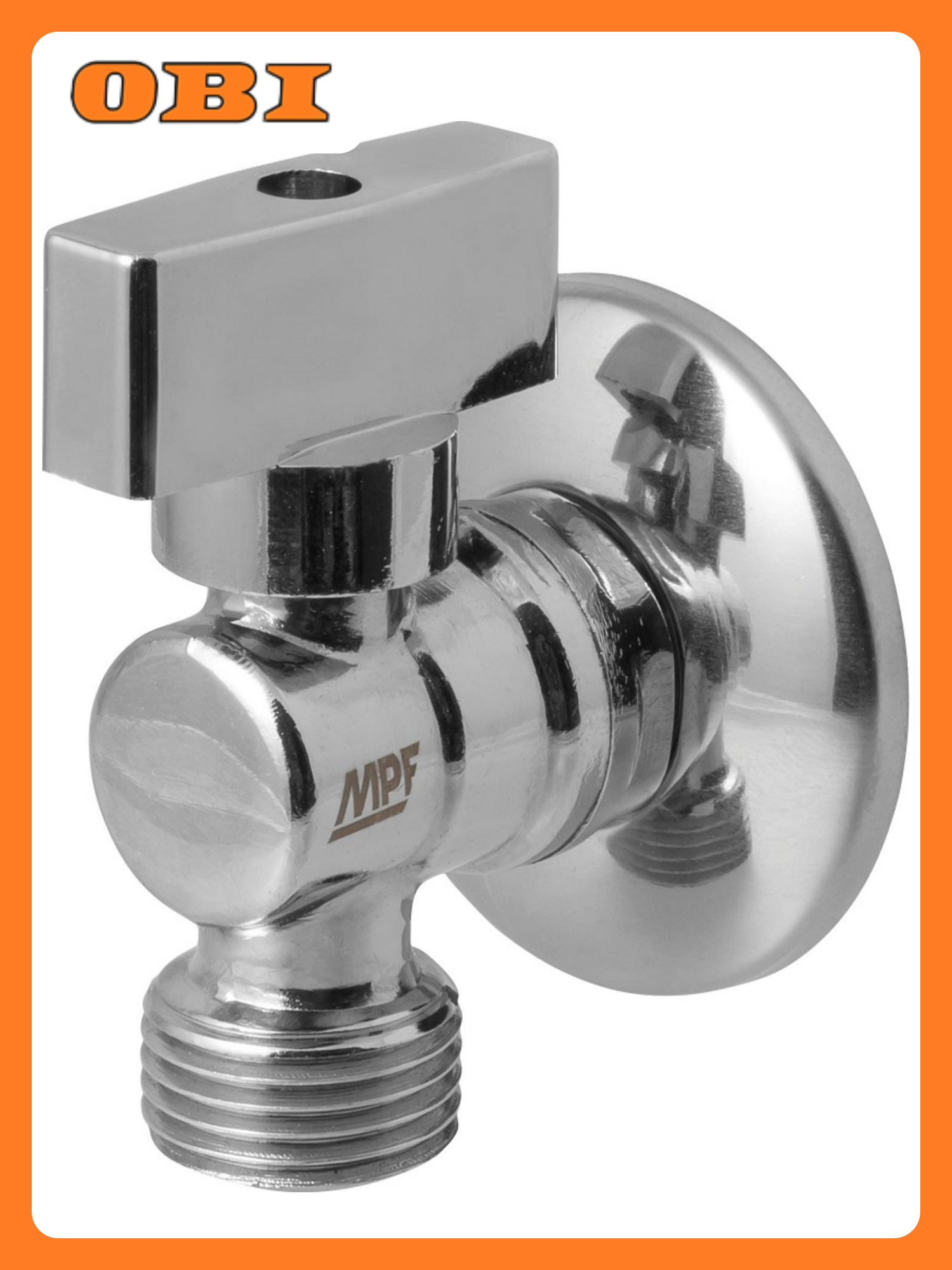 Кран шаровой угловой для бытовой техники с отражателем 1/2" н/н (хром, флажок сверху), MPF