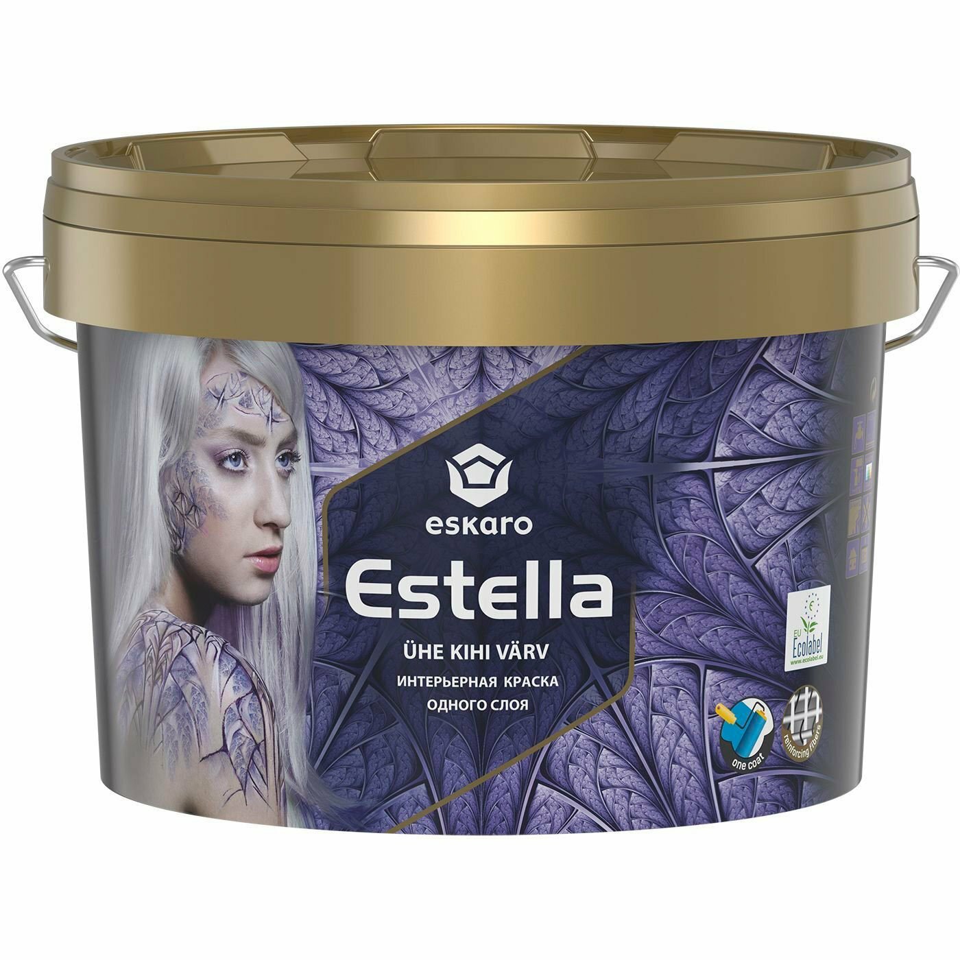 Краска ESKARO Estella одного слоя высокоукрывистая глубокоматовая для стен и потолков, Белая 9л