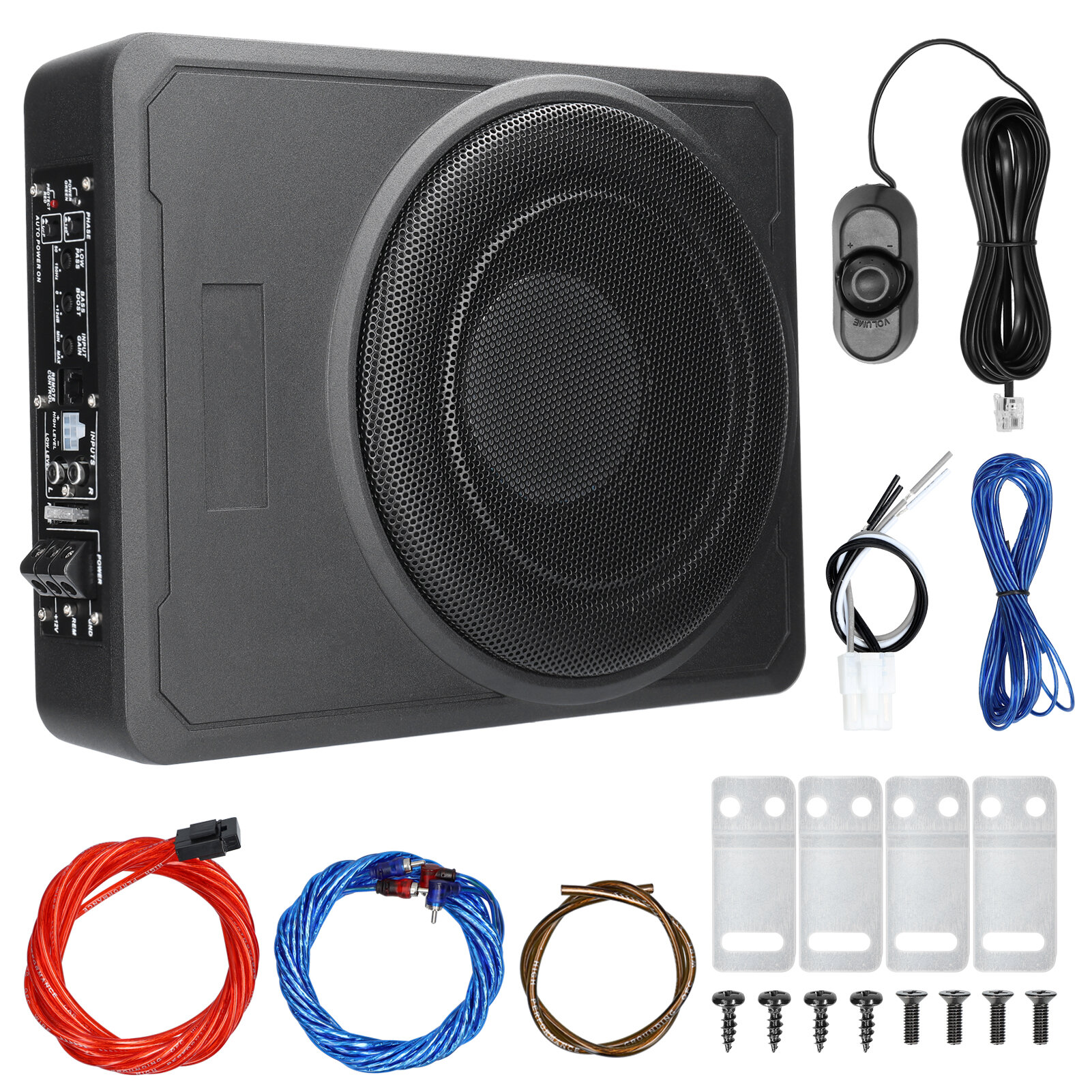 10 Inch 600W Автомобильный сабвуфер Мощный Чистый бас Сиденье Мощные Усилители Колонка 12 V для Автомобиля Грузовика RV Черный Алюминиевый сплав 2Ω 20-150Hz ≥90dB <0.04% 0-12dB 345*260*68mm