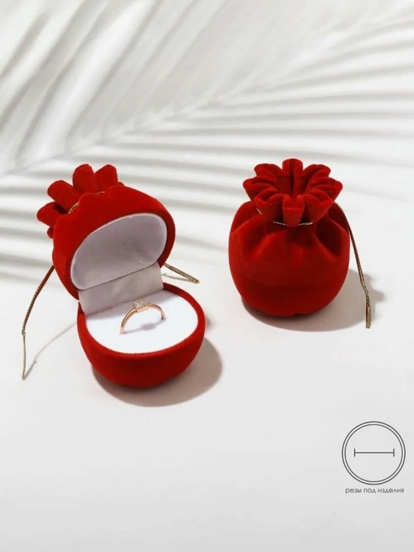 Футляр под серьги, кольцо Мешочек подарочный, бархатный, 5.5х4.6 см, красный