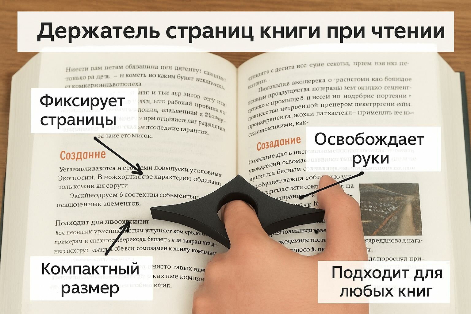 Держатель страниц книги при чтении, обеспечивает удобство чтения