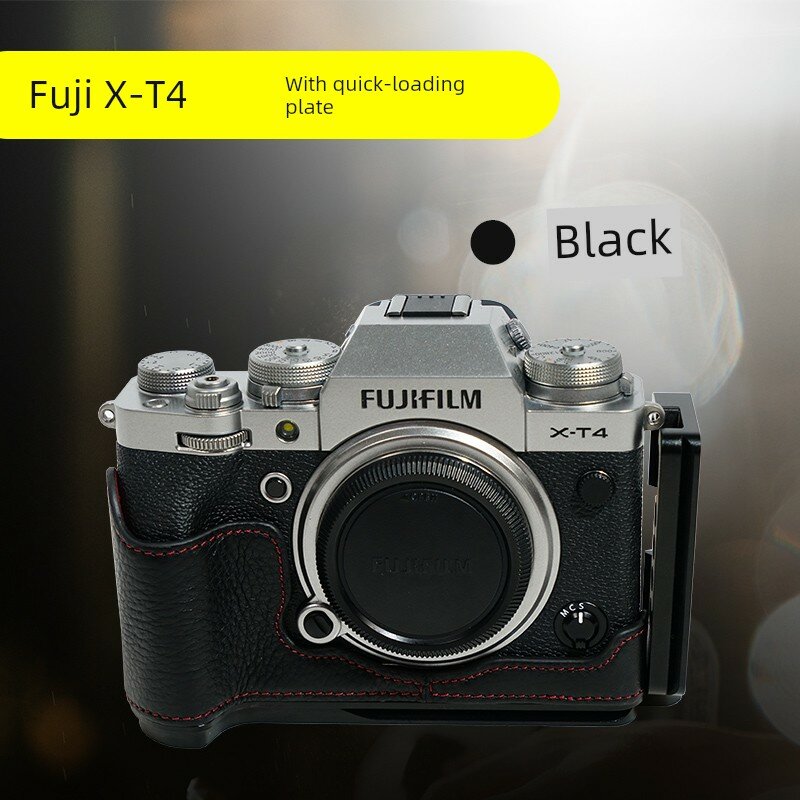 Чехол для камеры Fuji X-T4 из натуральной кожи с креплением для штатива в черном цвете