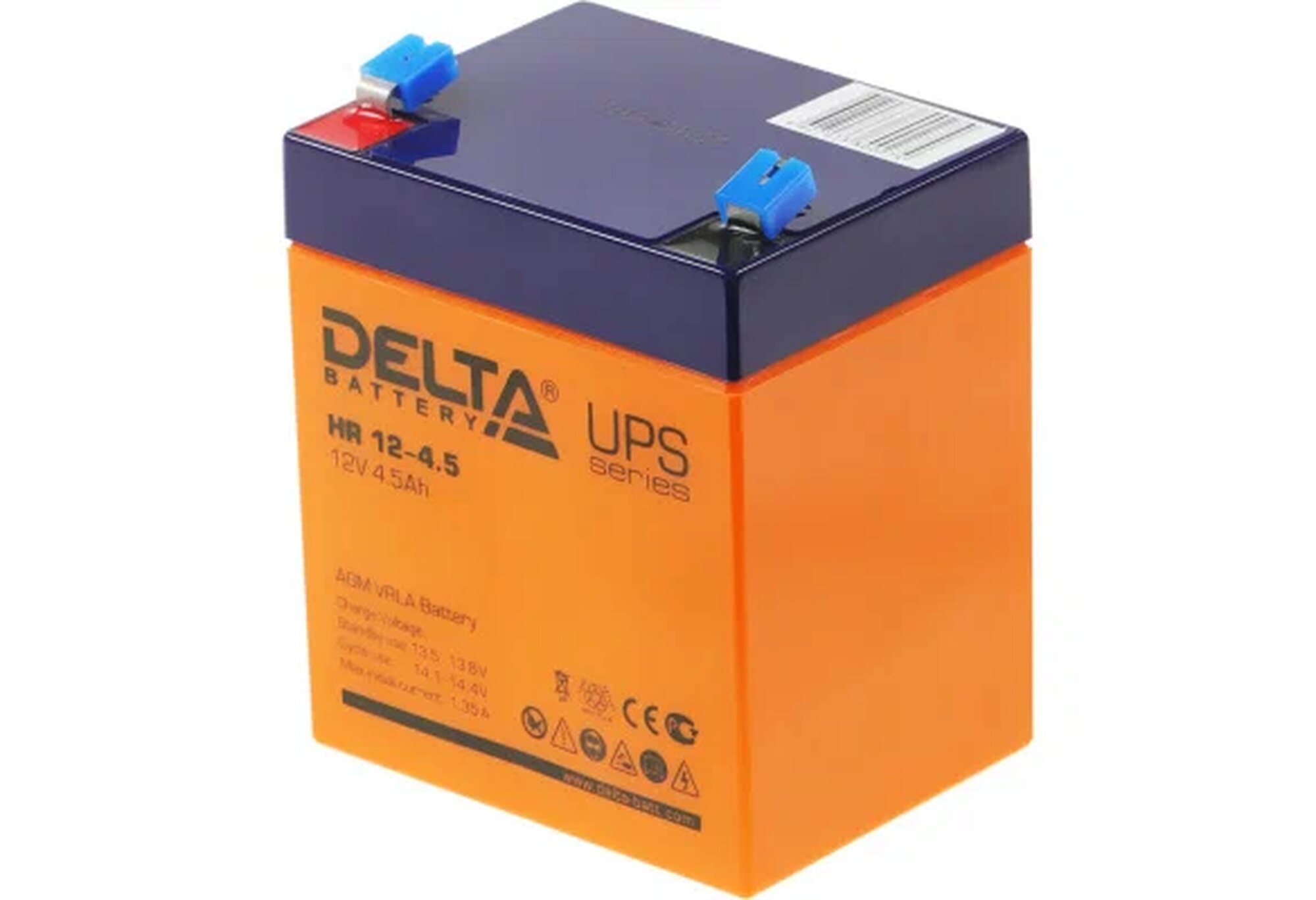 Аккумуляторная батарея Delta HR 12-4.5, для ИБП, 12 В, 4,5 Ач, оранжевая
