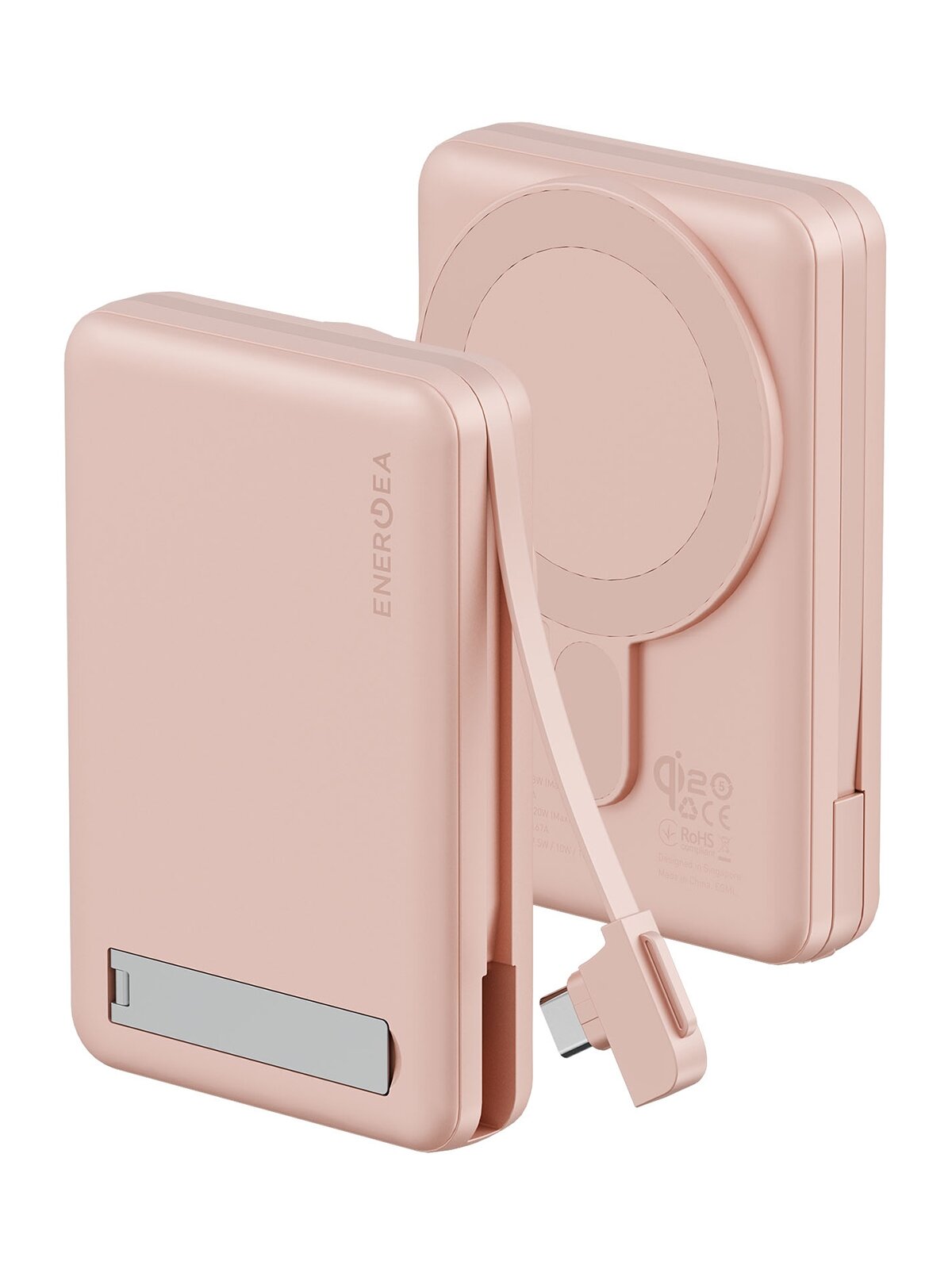 Energea АКБ MagPac PRO Plus, 10000W Magsafe QI2 15W USB-C 20W с кабелем и подставкой, розовый