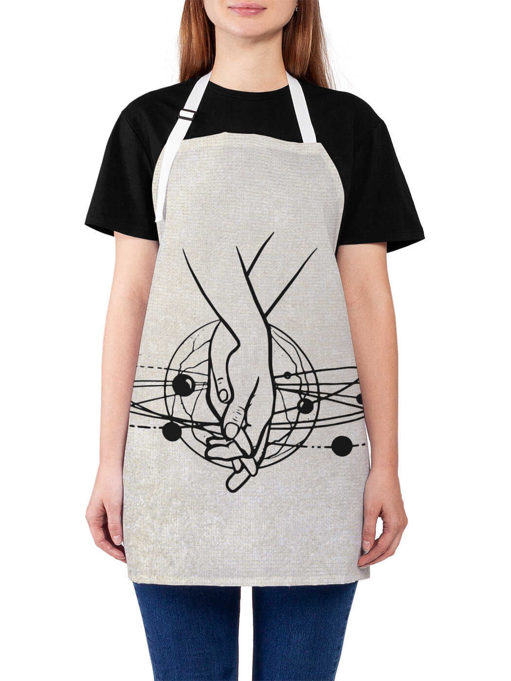 Фартук для кухни тканевый "Рука об руку по жизни" / водоотталкивающий, универсальный размер , JoyArty