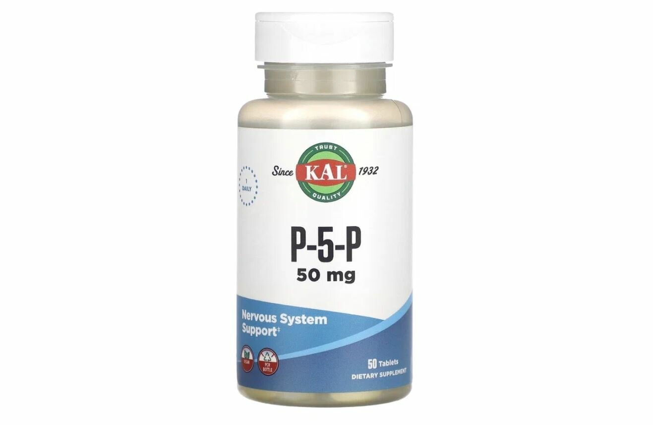 KAL, P-5-P, Витамин В6 50 мг, 50 таблеток для поддержки нервной системы