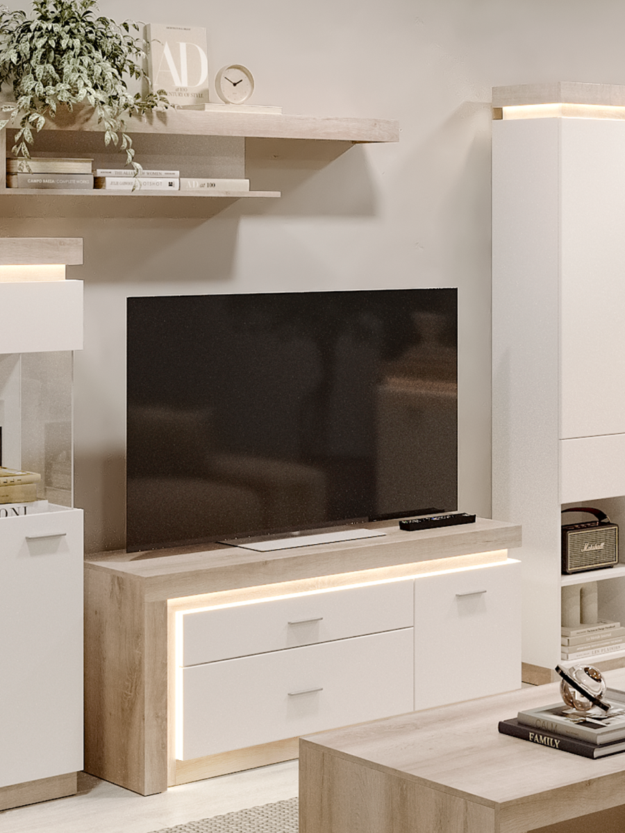 Тумба под телевизор в гостиную белая Комод под телевизор с ящиками 133 х 59 х 45 см