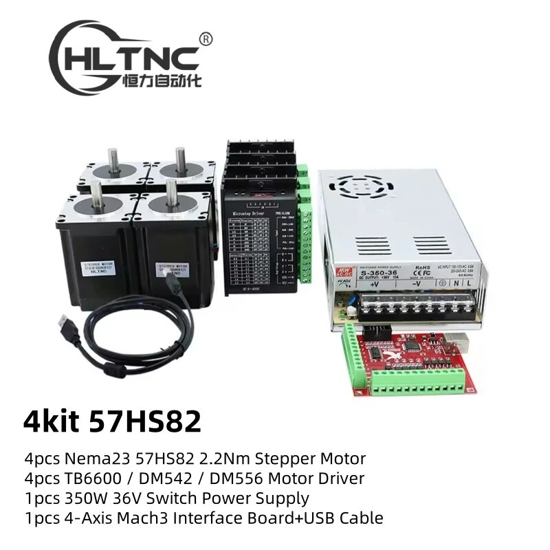 Шаговый двигатель Nema 23 HLTNC 2-3 Нм с драйвером и питанием для фрезерного станка