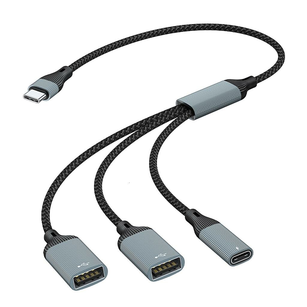 USB-C разветвитель 60W с быстрой зарядкой и передачей данных, 1 Тип C 2 USB