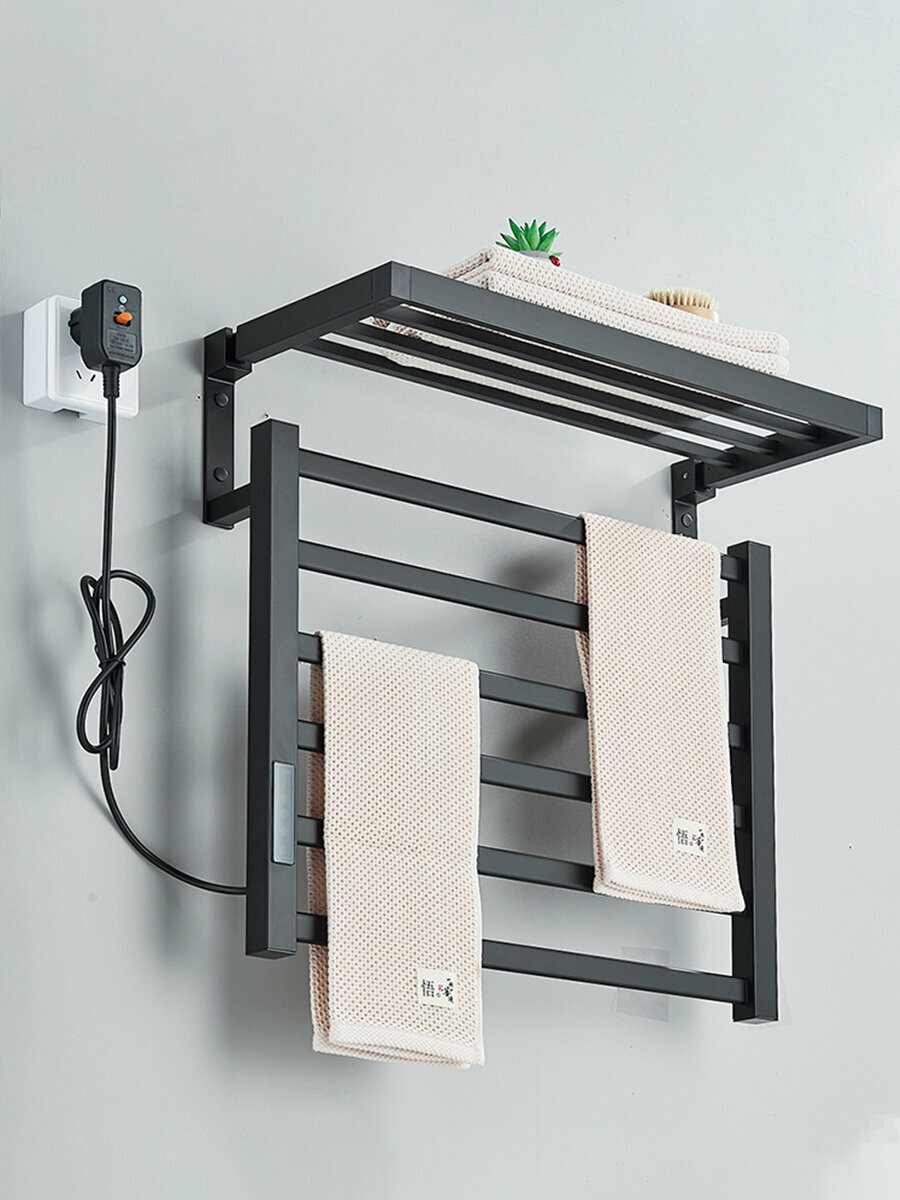 Полотенцесушитель электрический ,55*58 см , c полкой и терморегулятором, черный