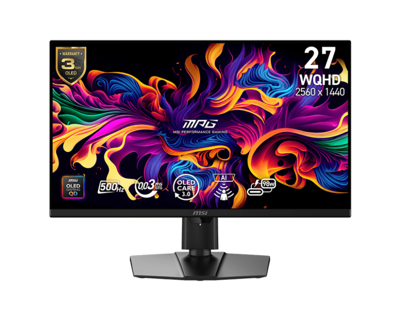 Монитор MSI 26,5" MPG 271QR QD-OLED X50, 16:9, QD-OLED, 2560x1440, 0,03ms, 300cd, 500Hz, HDMI, DP, USB, USB-C, HAS