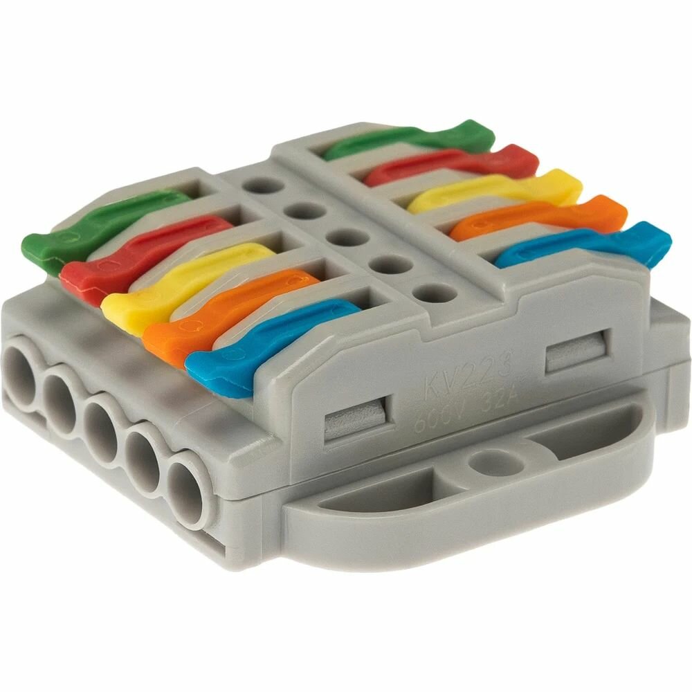 Проходная клемма REXANT СМК 222-425P, 5 полюсов, с монтажной площадкой (0,08-4 мм2), серая, 20 шт. 07-6265