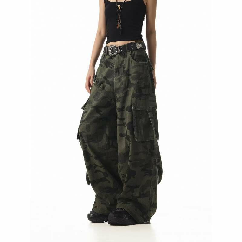 Тренд RONG CH Джинсы Женские Карго Камуфляжные Многокарманные Зимние Новые Свободные Уличные Широкие Деним, Размер_3XL