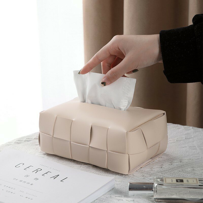 Черно-белая шахматная доска тканая кожаная коробка для салфеток автомобиля высокого класса светло-роскошная гостиная