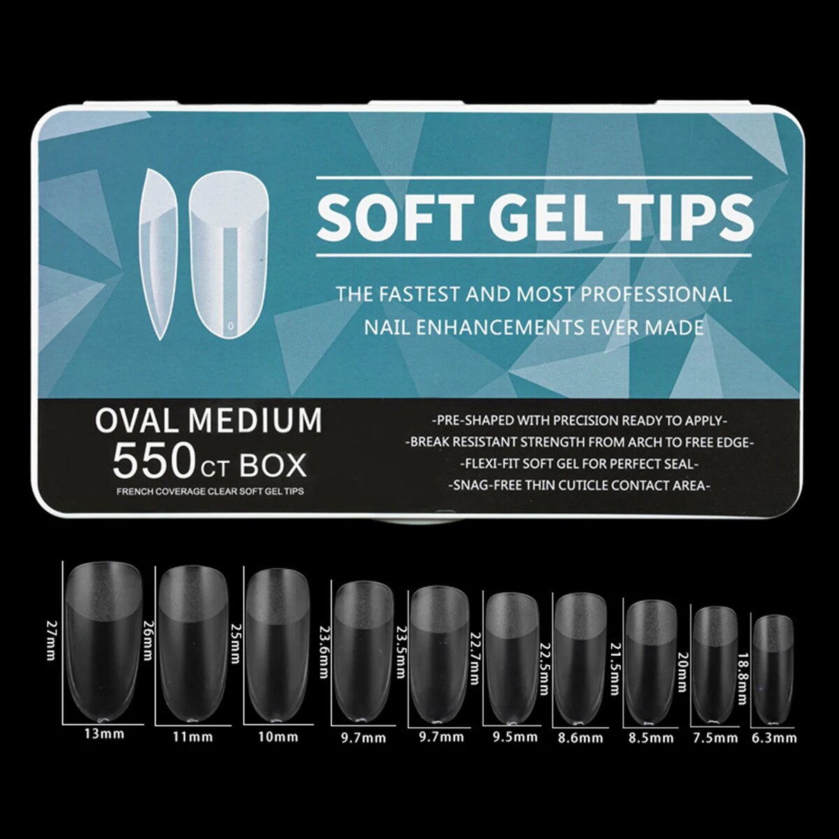 Alistone Полное покрытие мягкие гелевые типсы для ногтей, 550 шт. 2306-48-11