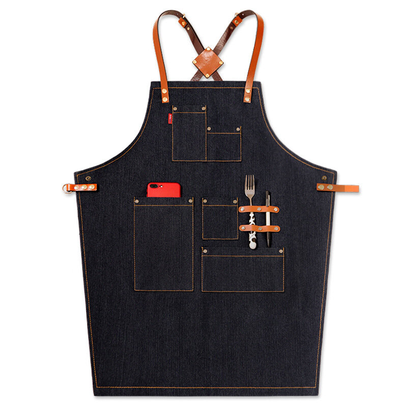 Джинсовый фартук для кухни, кофейни, молочного чая, парикмахерской, маникюрного салона, рисования, унисекс рабочая одежда, детский логотип