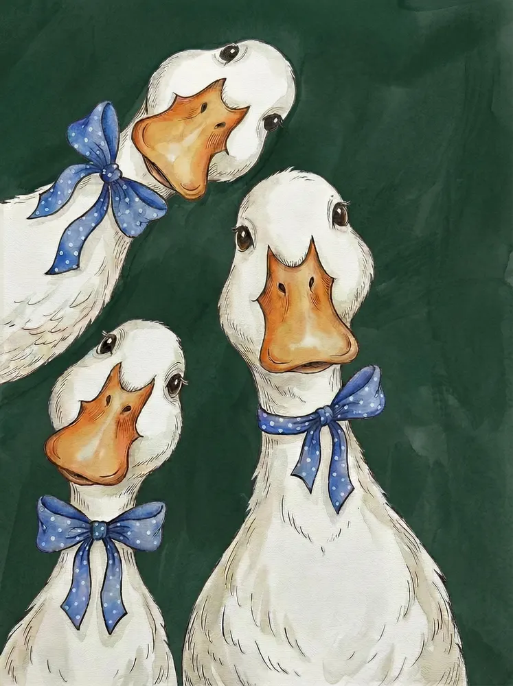 Картина для интерьера "Гуси" - зеленый - А2