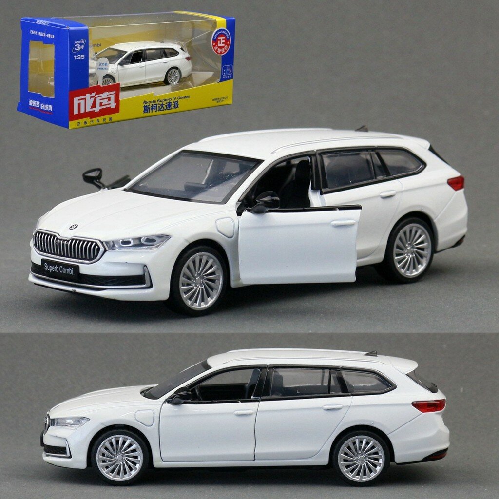 Skoda superb модель металлической машины с открывающимися дверями и подсветкой звуком для коллекционеров и детей белая
