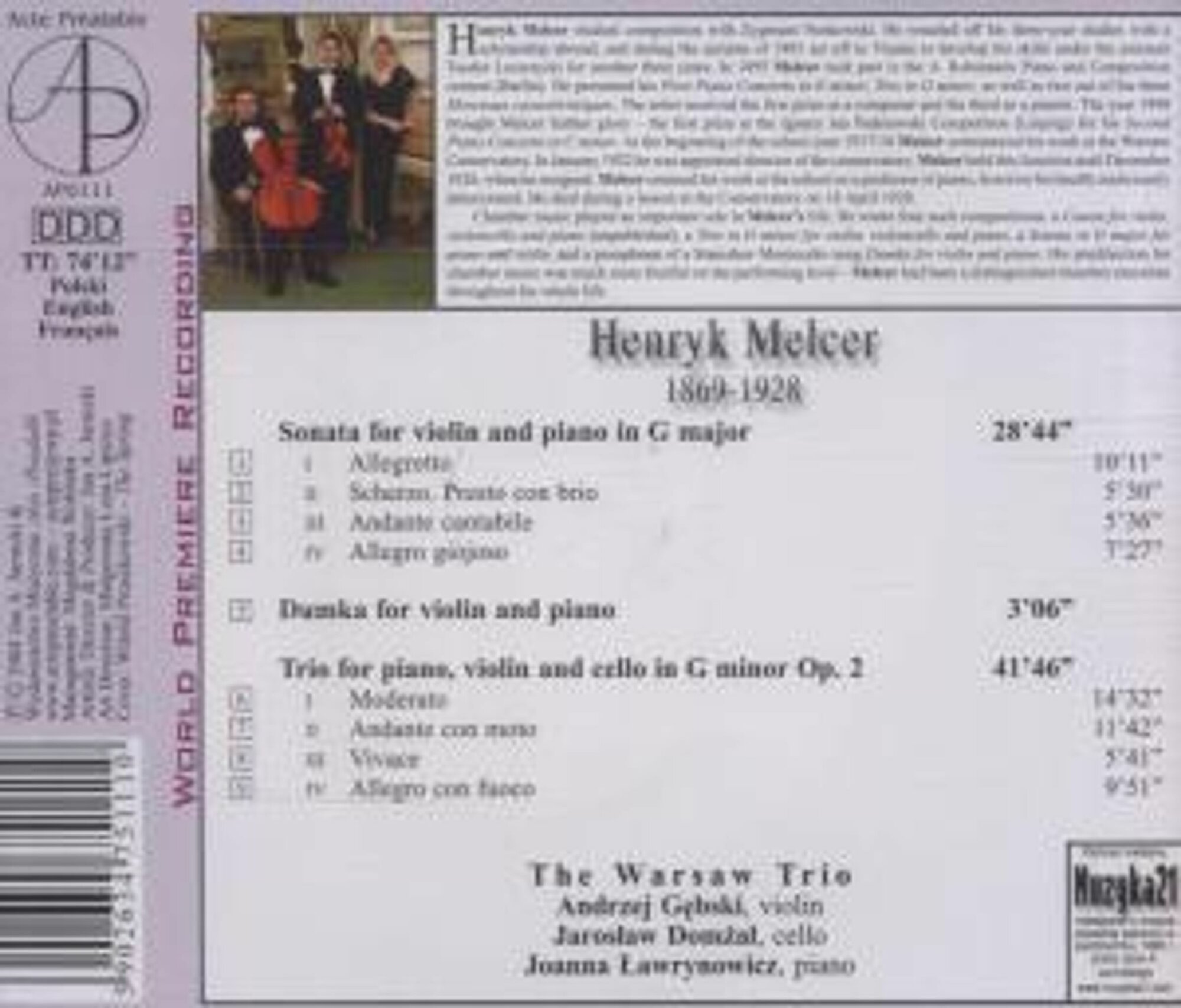 Компакт-диск Henryk Melcer (1869-1928) - Kammermusik (1 CD) — фото 1