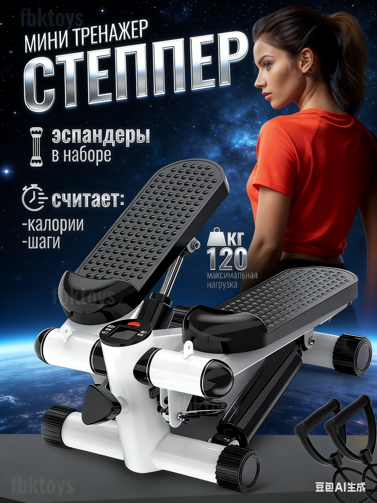 Степпер-тренажер для ног, бедер и ягодиц с эспандерами, максимальная нагрузка 200 кг