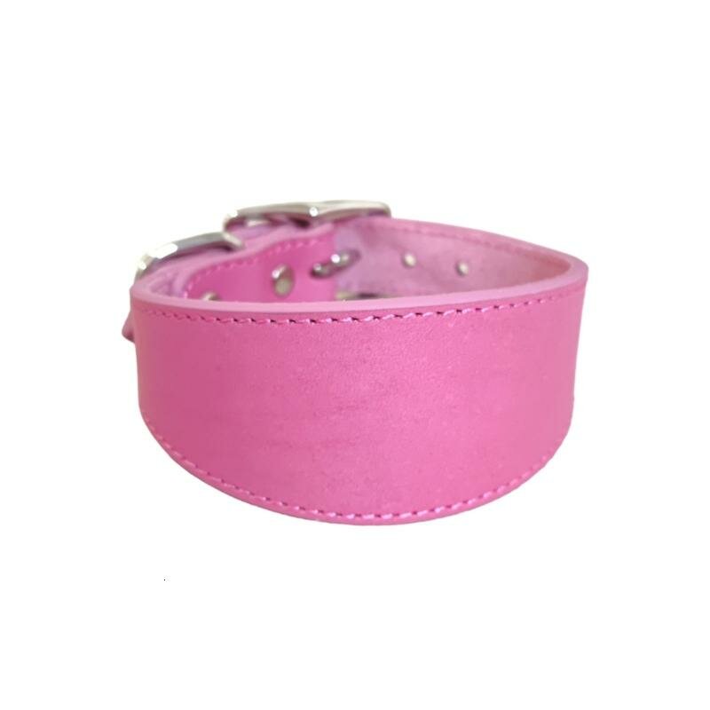 Кожаный ошейник для собак средних пород, Розово-красный - S