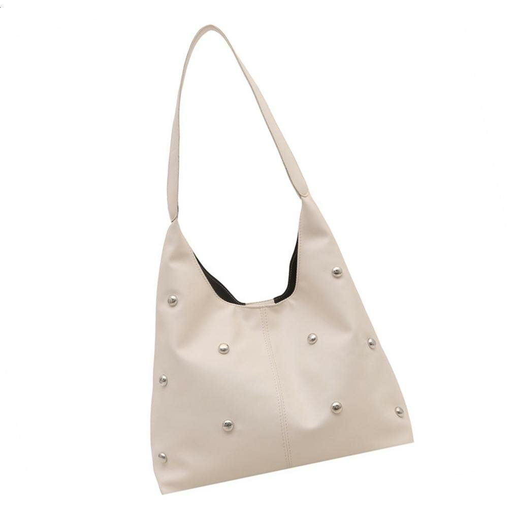 Женская сумка-полумесяц из кожи с заклёпками, Белый