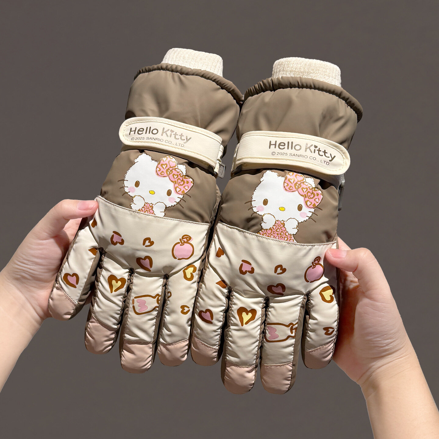 Перчатки HelloKitty для женщин, зимние, теплые, водонепроницаемые, с флисовой подкладкой, утолщенные, для велоспорта, электросамоката, игры на снегу, сенсорные