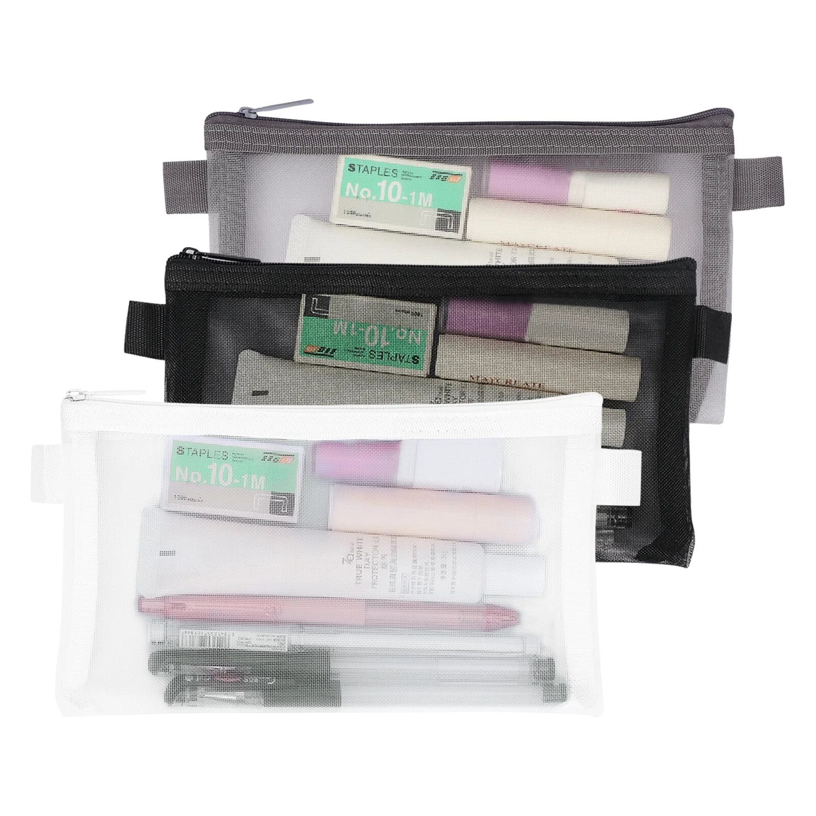 Toplive Набор Карандашных Сумок 3 Шт, Прозрачная Экзаменационная Сумка для Карандашей, Сетчатая Ручковая Сумка с Зippers, Нейлоновая Сумка для Хранения Карандашей, Косметическая Сумка для Женщин, Портативная Сумка для Канцелярских Товаров для Студентов и