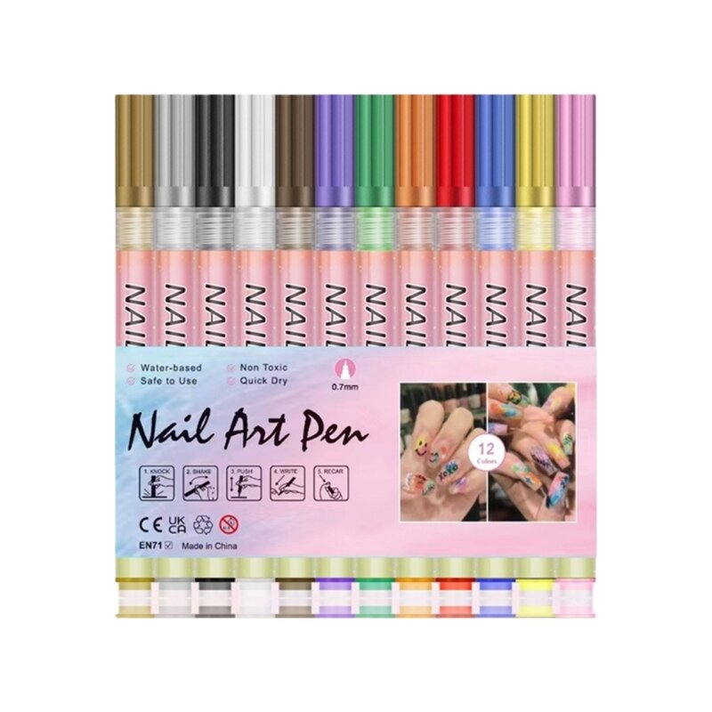 Ручки Для Рисования Ногтей 12 Цветов, Быстросохнущие Водонепроницаемые Маркеры для Ногтей, Гелевая Подводка для Рисования Ногтей и Инструменты Для Домашнего Салона Дизайна Ногтей