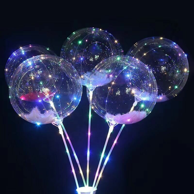 Интернет-знаменитость светящийся шар с перьями и светом, прозрачный шар Бобо, подарок на День святого Валентина, оптовая продажа шаров для ночного рынка