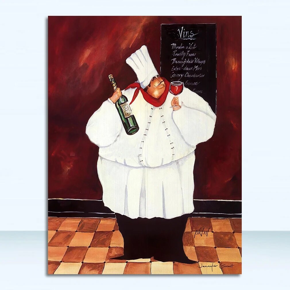 Картина на стену "Повар с вином", 20x25см, Бордовый
