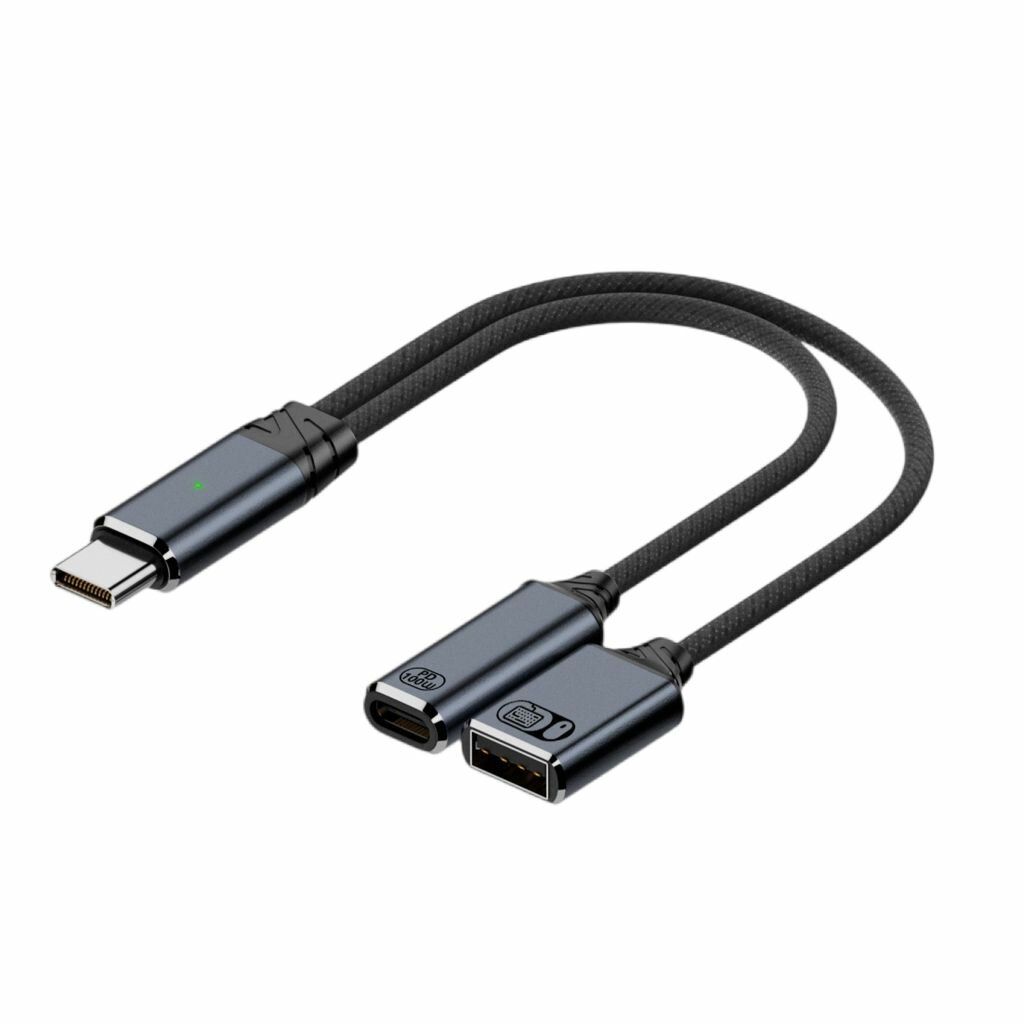 2 в 1 Type C к USB 2.0 адаптер с портом зарядки 100W OTG кабель для телефона, ноутбука, планшета, Grey - USB типа C