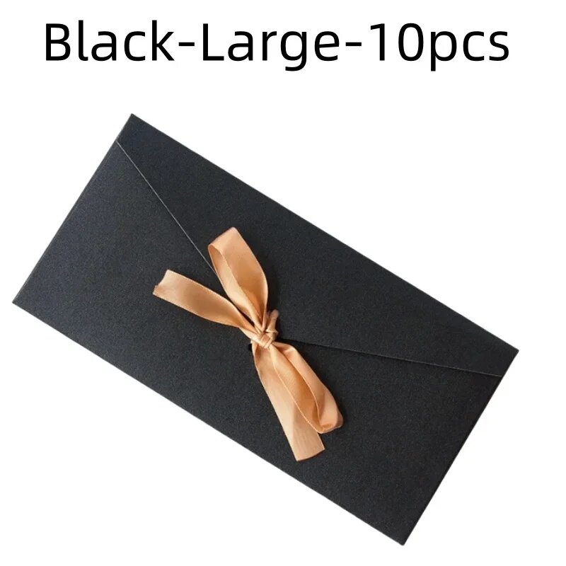 Ретро перламутровые подарочные конверты с бантом, набор из 10 штук Черный, Black-Large-10pcs