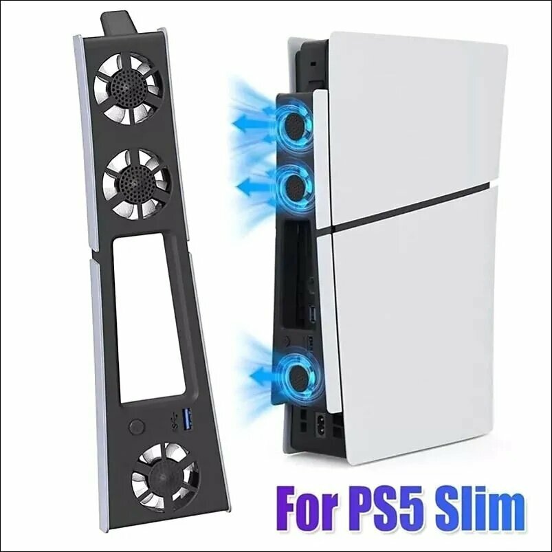 Бесшумный усиленный вентилятор охлаждения для PS5 Slim-консоли (цифровой/дисковый) со светодиодными лампами, эффективная система охлаждения для Playstation 5 Slim