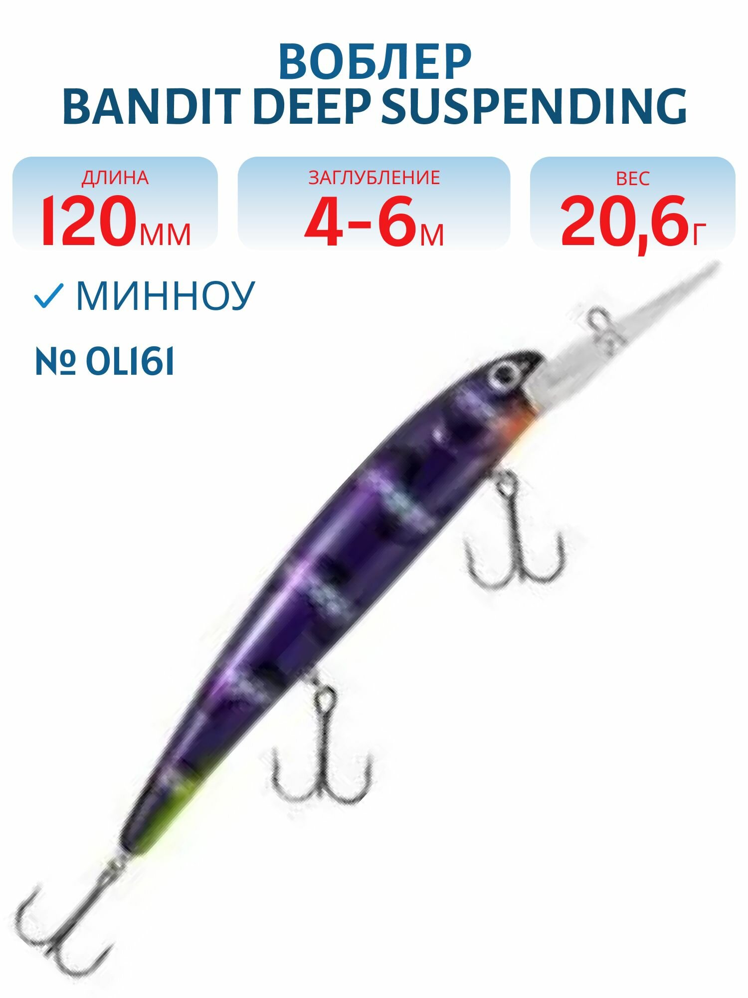 Воблер BANDIT DEEP SUSPENDING MINNOW, 120 мм, 20,6 гр, цвет OL161