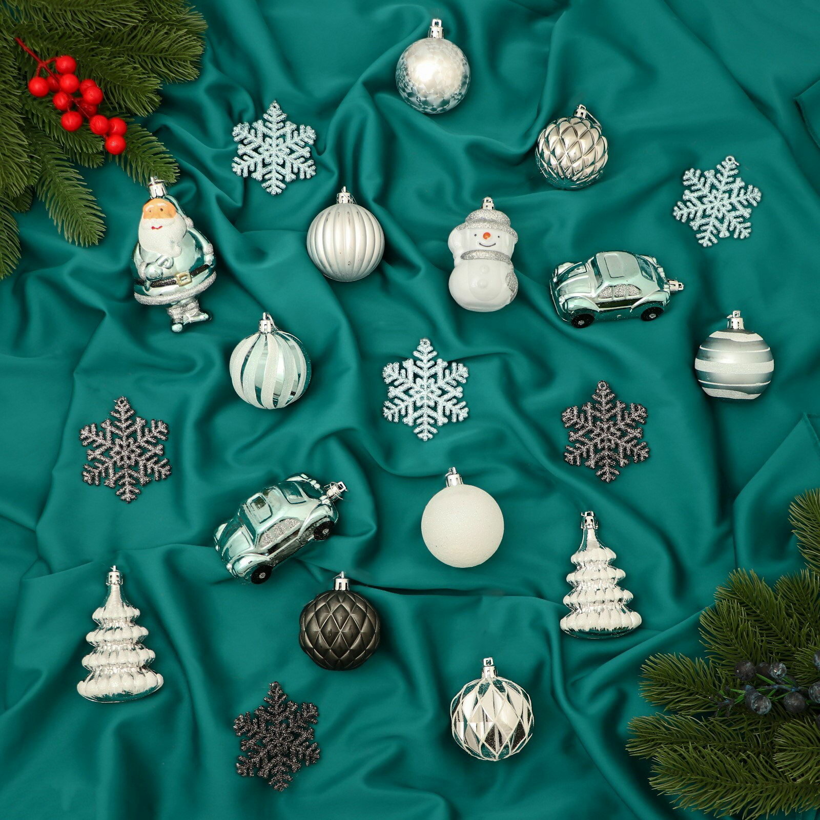 Ёлочные игрушки "Карусель", новогодние, набор 20 шт, Микс, особенности: однотонная