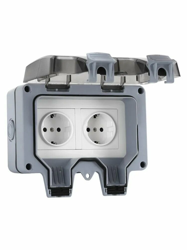 Розетка уличная IP66 влагозащищенная, садовая, влагозащитная, наружная с крышкой, электророзетка накладная с заземлением 16А (Увеличение размера)