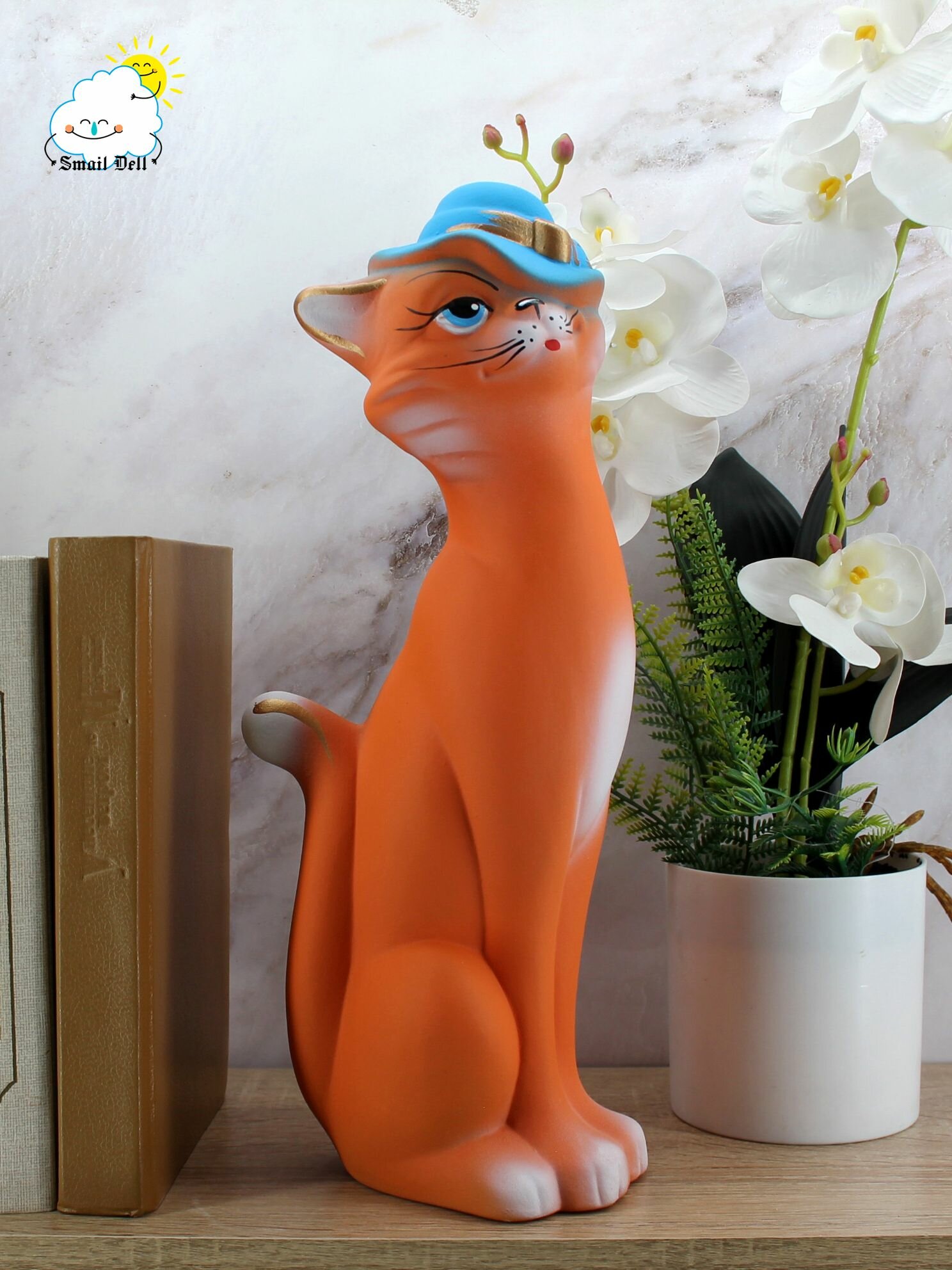 Статуэтка - копилка Кошечка Маркиза 33 см , керамика , ручная роспись , цвет рыжий