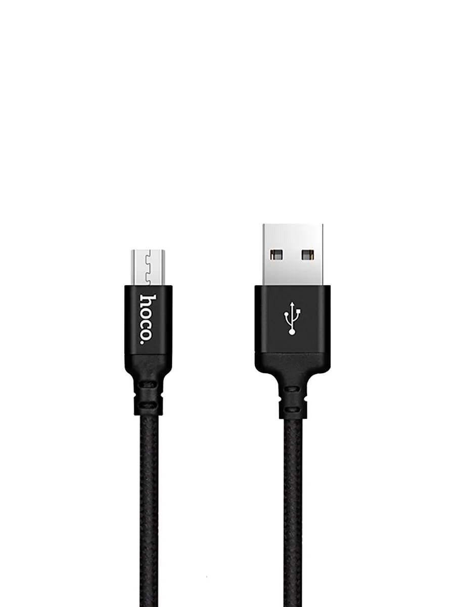 Кабель плетеный Hoco X14 USB to microUSB, 2А, 1 метр, черный / провод для старых Android смартфонов, планшетов и пр.